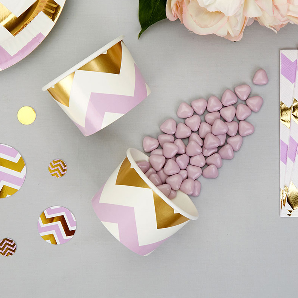 Eisbecher Pappe Zickzack lila gold 8 Stück | Hochzeitsshop Premium Weddings