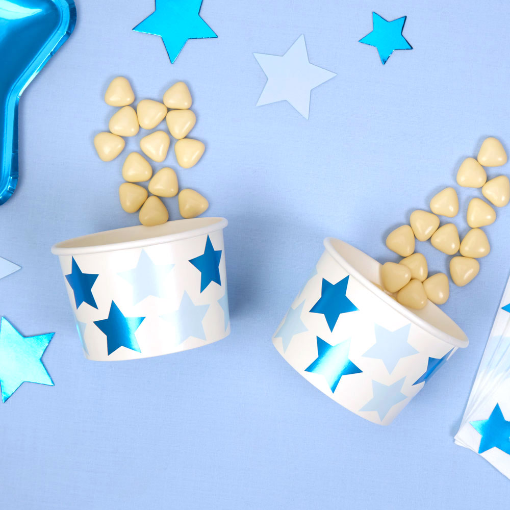 Eisbecher Pappe Sterne hellblau blau metallic 8 Stück | Hochzeitsshop ...