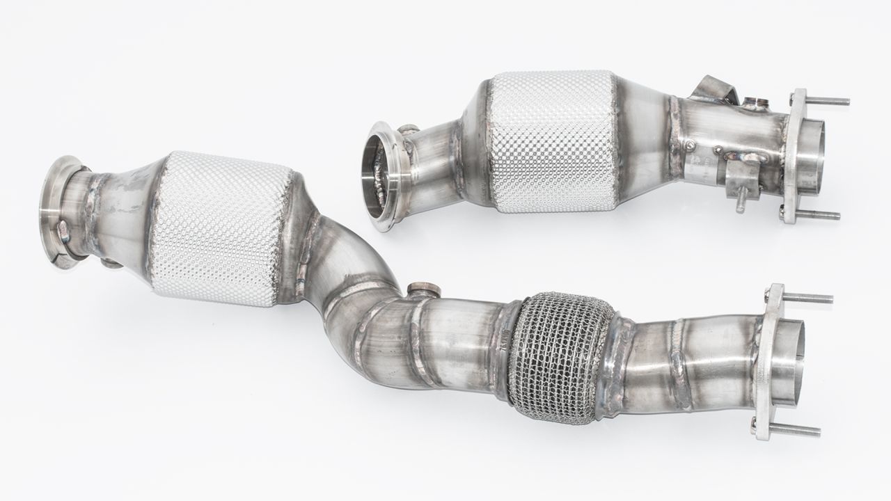 FRIEDRICH MOTORSPORT 2x76mm Downpipe mit 200 Zellen Motorsport-Kat. BMW M3 G80 inkl. Competition ...