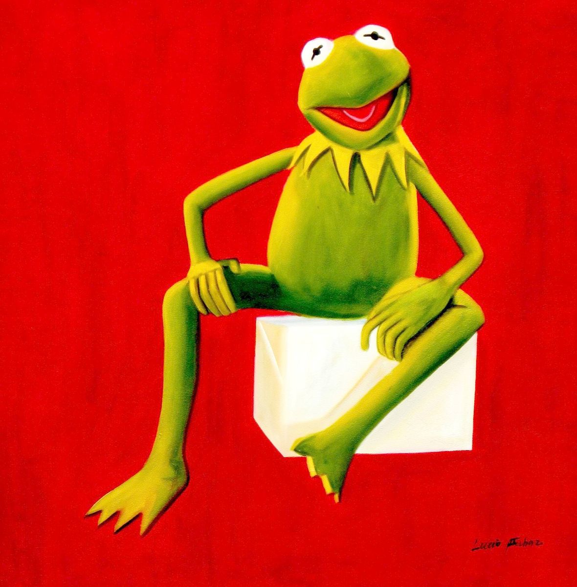 Pop Art - Muppets Kermit auf Rot g93477 80x80cm spektakuläres Ölbild ...