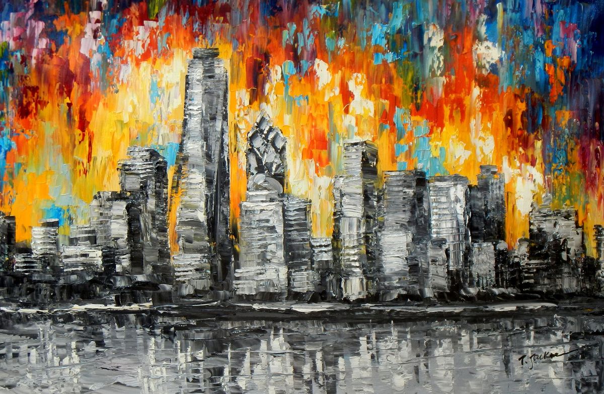 Abstrakt - New York Skyline am Abend d93695 60x90cm beeindruckendes ...