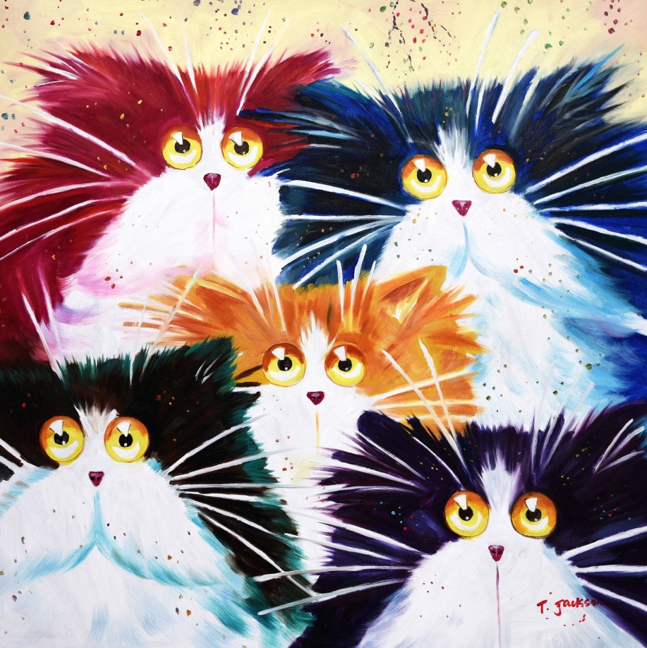 Pop Art - Pummeliges Katzenquintett g99191 80x80cm lustiges Ölgemälde ...