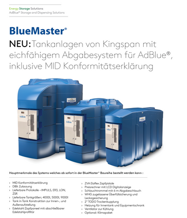 BlueMasterPRO® Commercial eichfähige AdBlue® Tankanlage von Kingspan