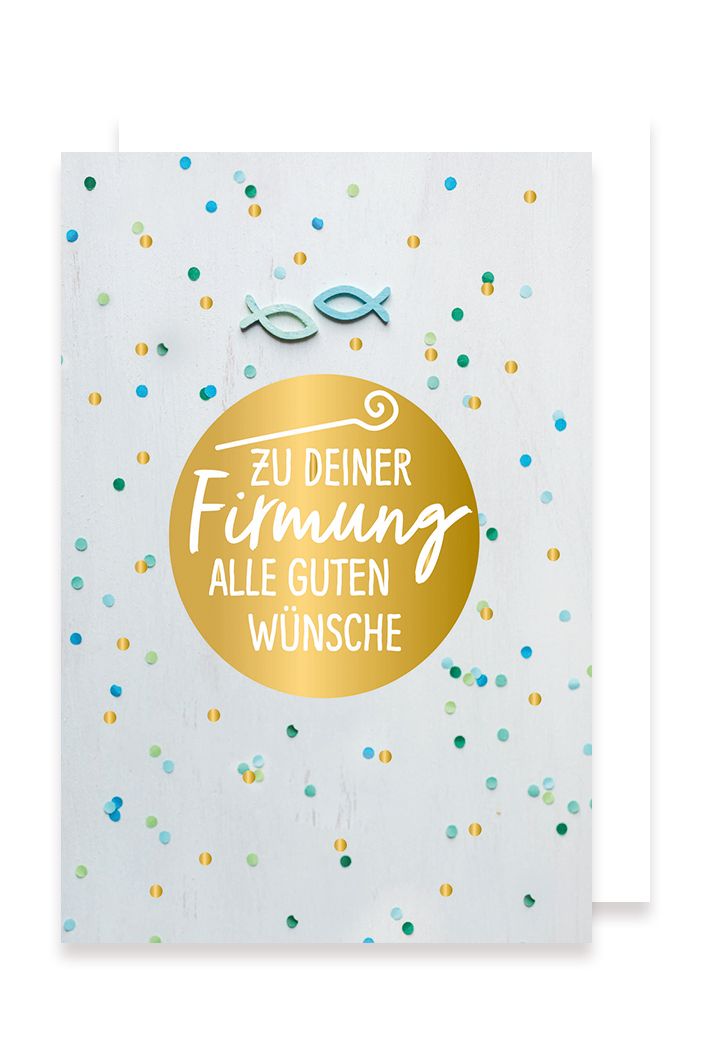 Firmung Karte Grußkarte Präge Golddruck Fisch Punkte Kreis 16x11cm ...