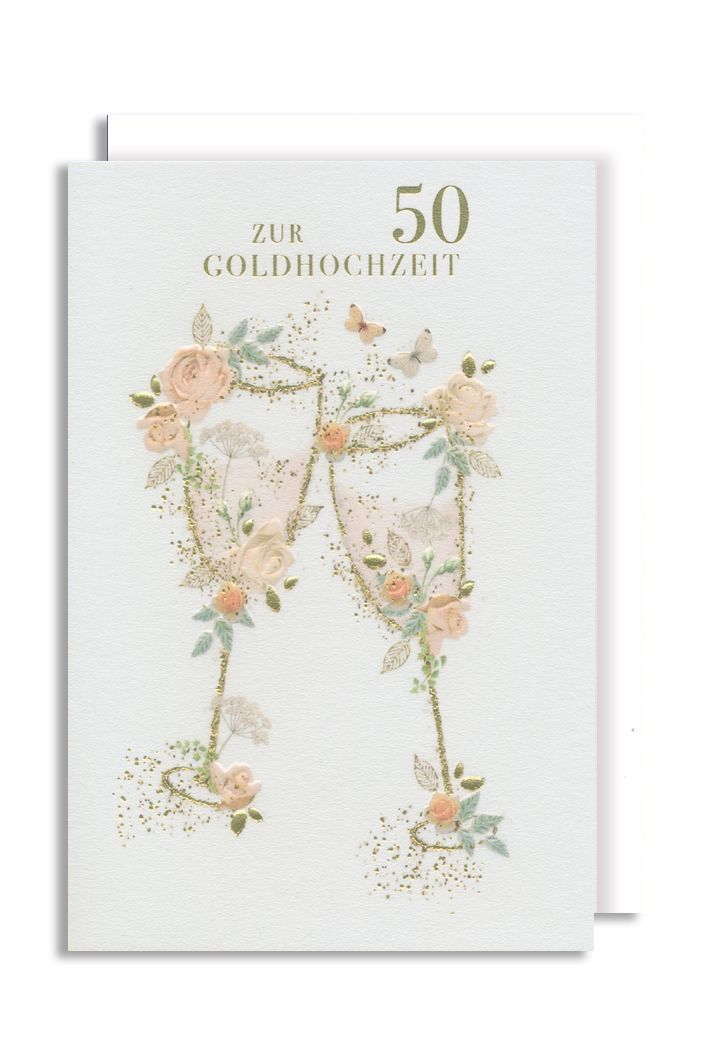 Goldhochzeit 50 Karte Grußkarte Folienglitzerdruck Sektgläser Rosen ...