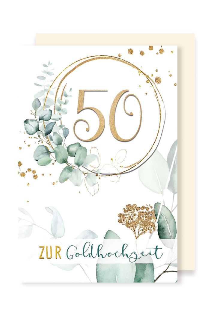 Goldhochzeit Karte Grußkarte 50 Goldkranz Blätter Foliendruck 16x11cm ...