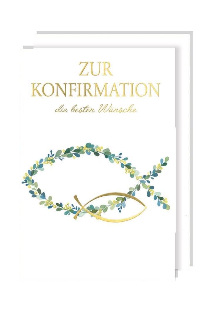 Konfirmation Karte Grußkarte Fisch Gold Blätterkranz Prägung ...