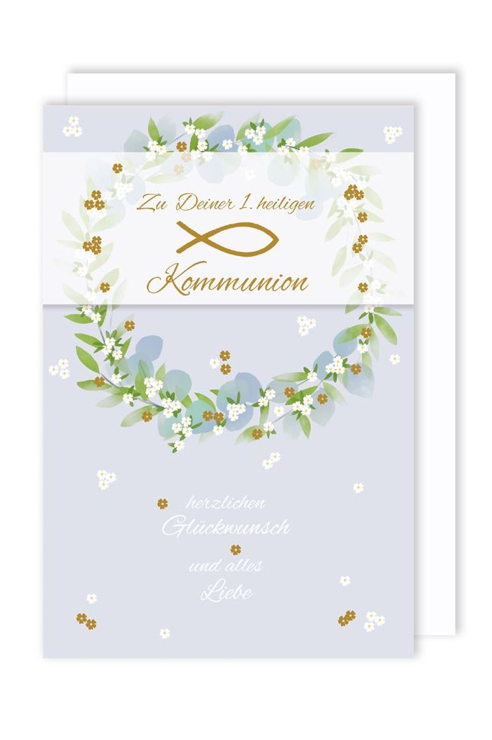 Kommunion Karte Grußkarte mit Banderole 1.heilige Kommunion Foliendruck ...