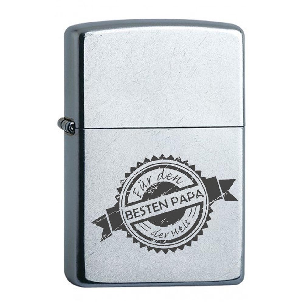 Zippo Street Chrome im Vintage-Look mit Gravur für Papa, Opa, Mama oder ...