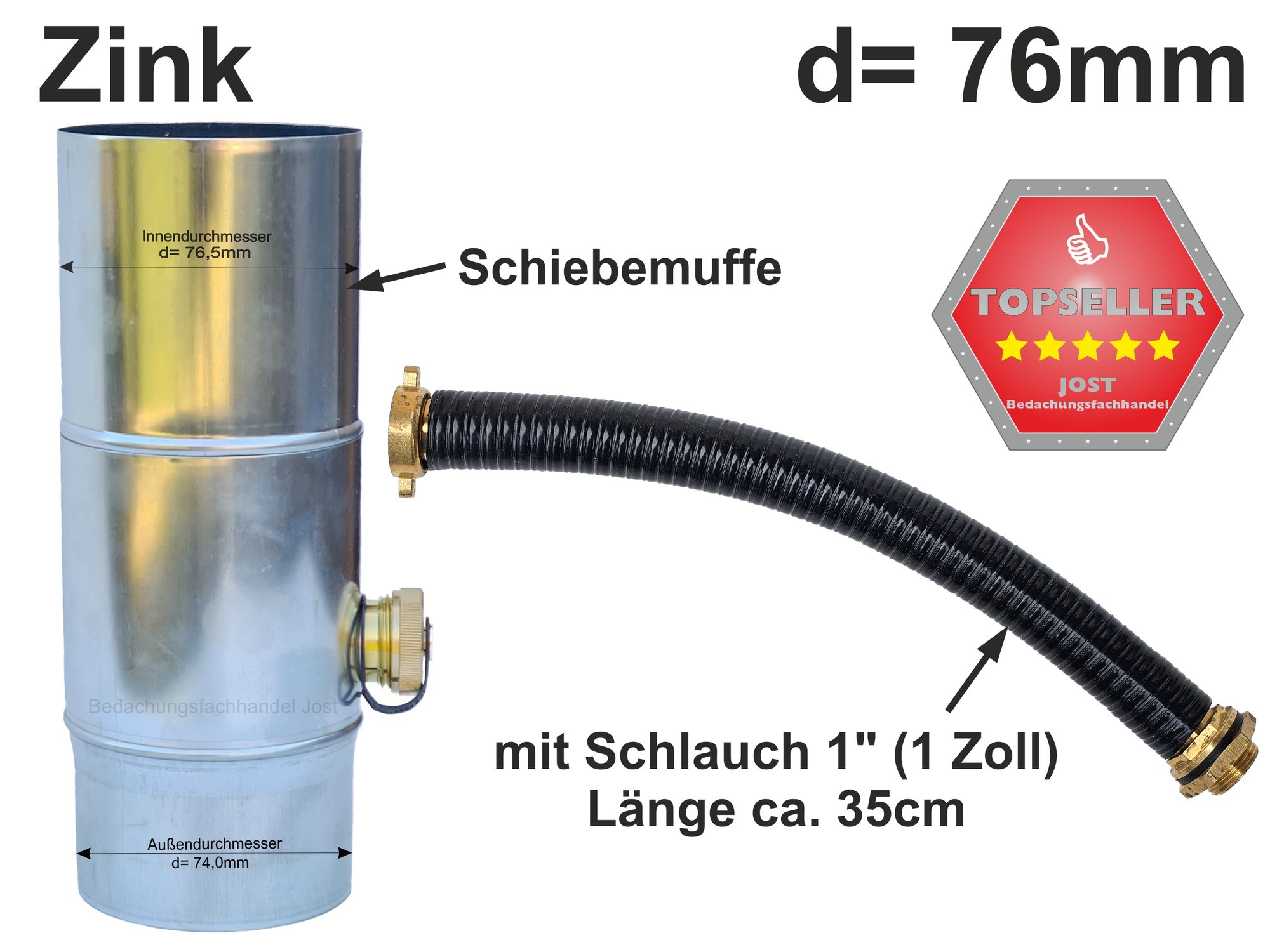 [Paket] Zink Fallrohr Regensammler Eco mit Schlauch d= 76mm ...