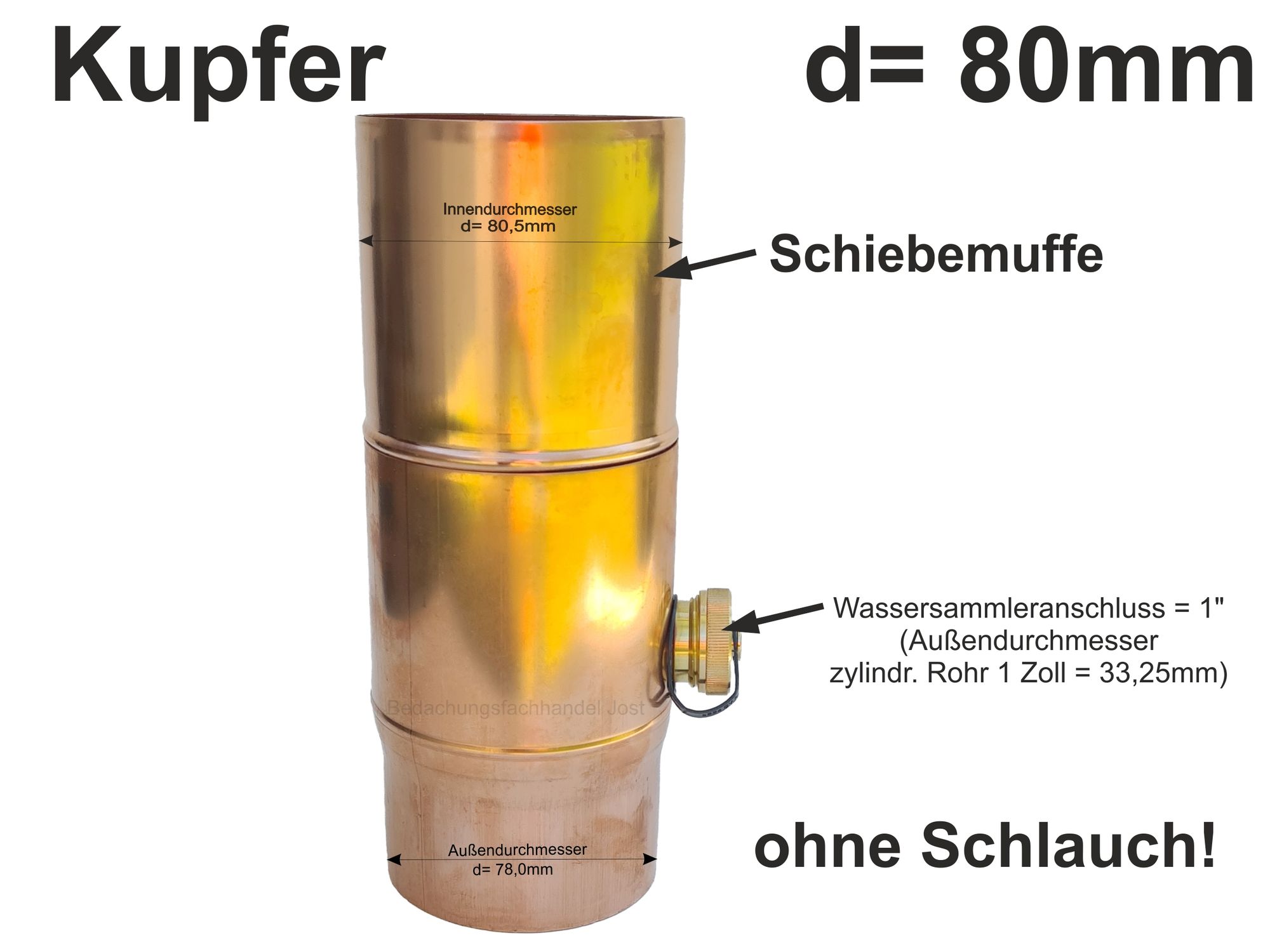 Kupfer Fallrohr Regensammler Eco ohne Schlauch d= 80mm – Regenwasser ...