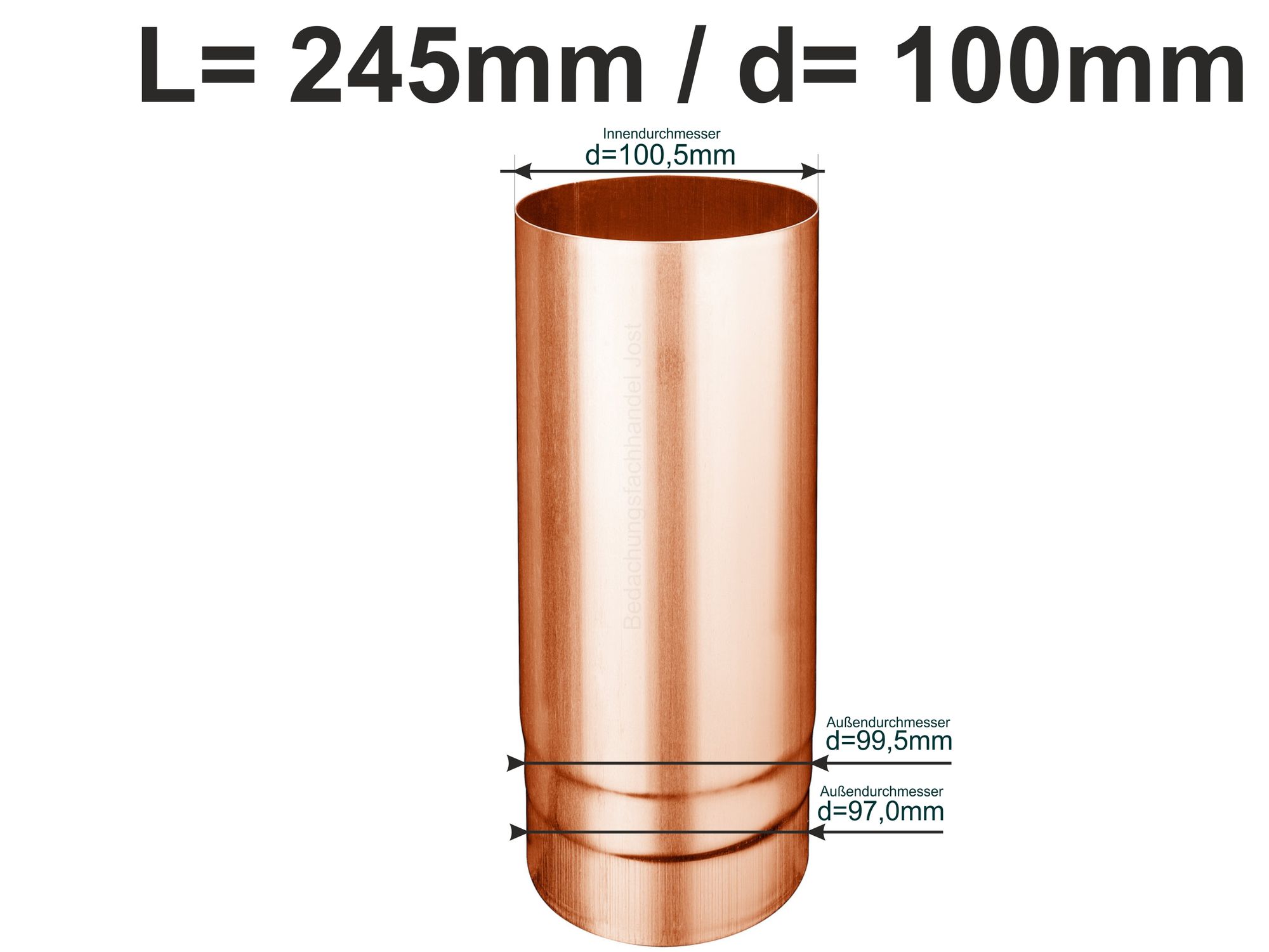 Kupfer Schiebemuffe Langmuffe Kurzlänge L=245mm für Fallrohr d=100 mm ...
