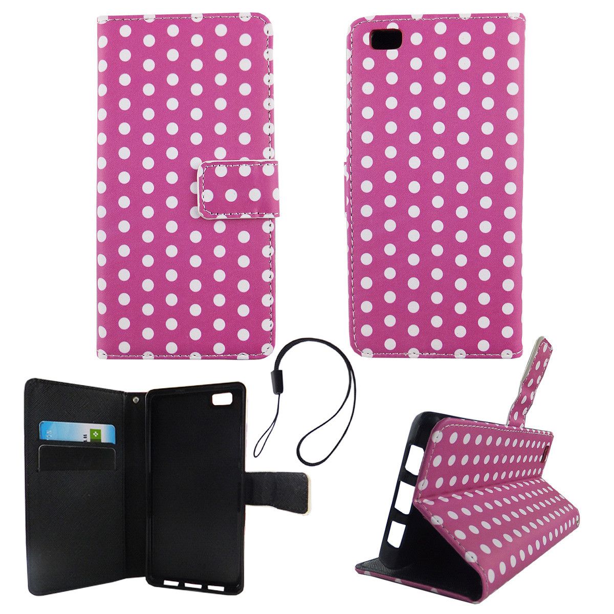 Handyhülle Tasche für Handy Huawei P8 Lite Polka Dot Lila Weiss | König ...
