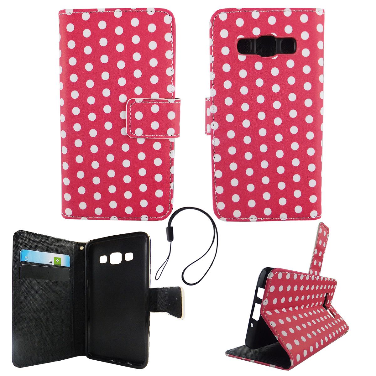 Handyhülle Tasche für Handy Samsung Galaxy A3 2015 Polka Dot Pink Weiss ...