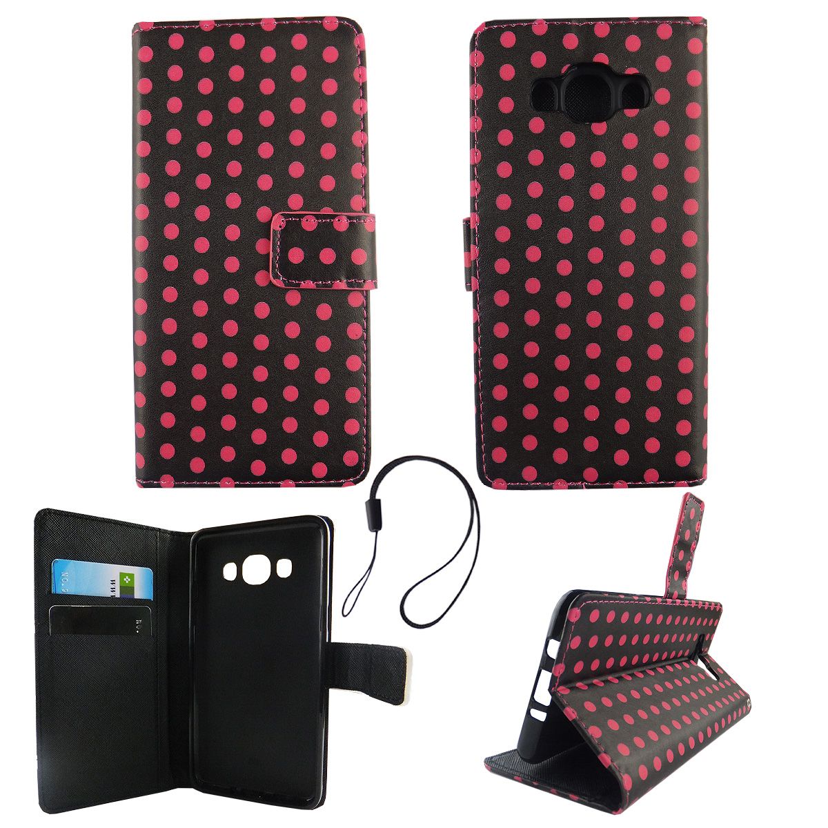 Handyhülle Tasche für Handy Samsung Galaxy J5 2016 Polka Dot Schwarz ...