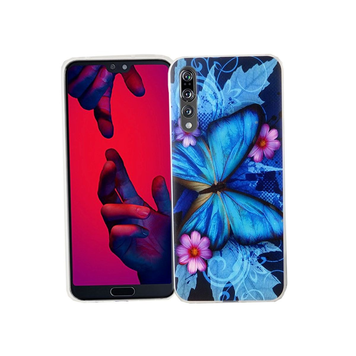 Huawei P20 Pro Handy Hülle Schutz-Case Cover Bumper Schmetterling Blau ...