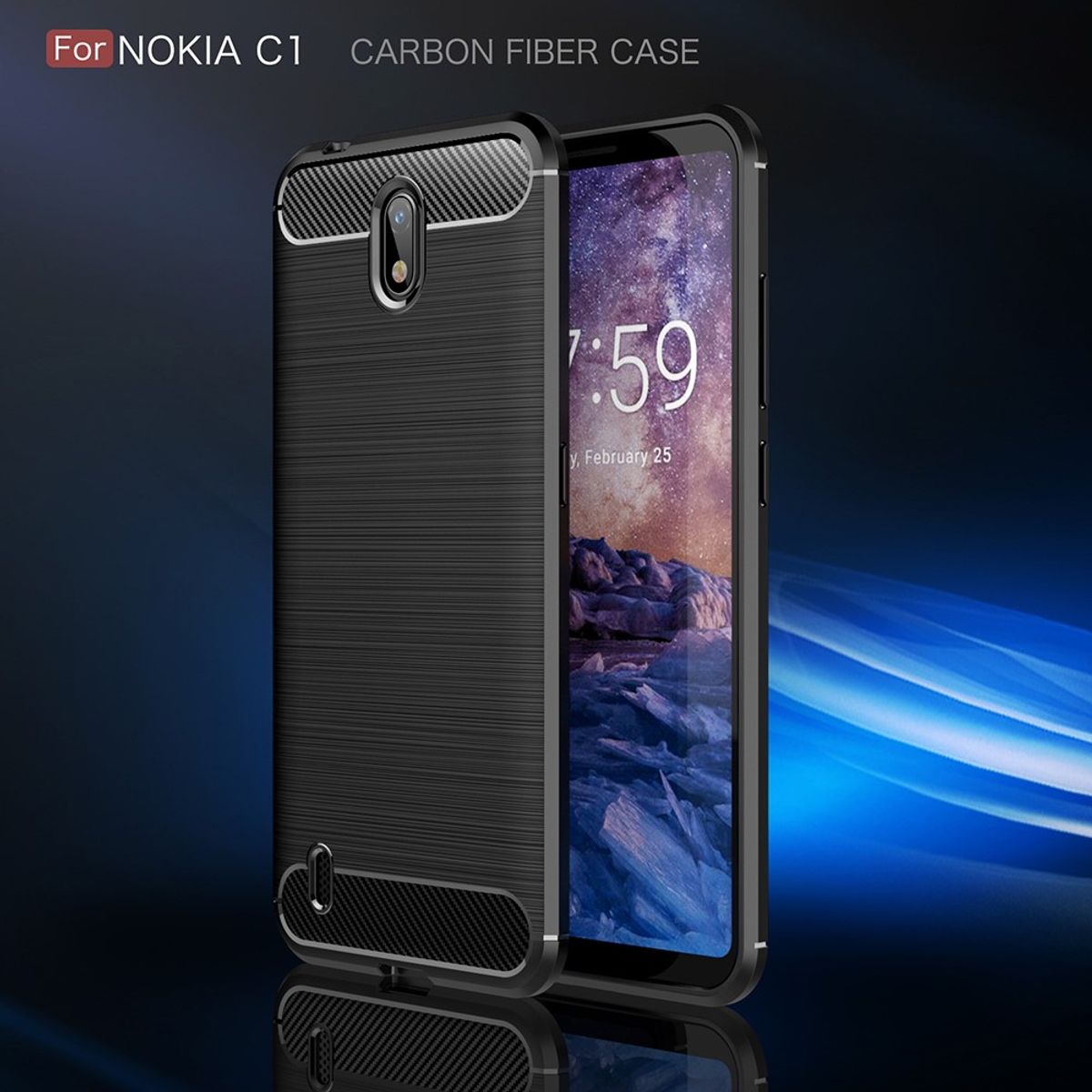 Schutzhülle Handyhülle für Nokia C1 Case Cover Carbon Optik Blau ...