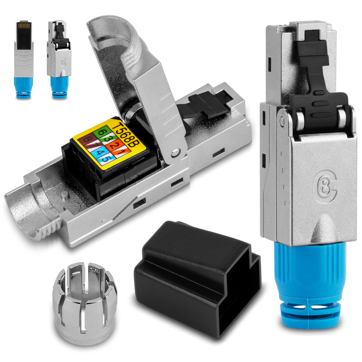 Netzwerk Stecker 4x Cat 8 CAT8.1 Netzwerkstecker RJ45 werkzeuglos ...