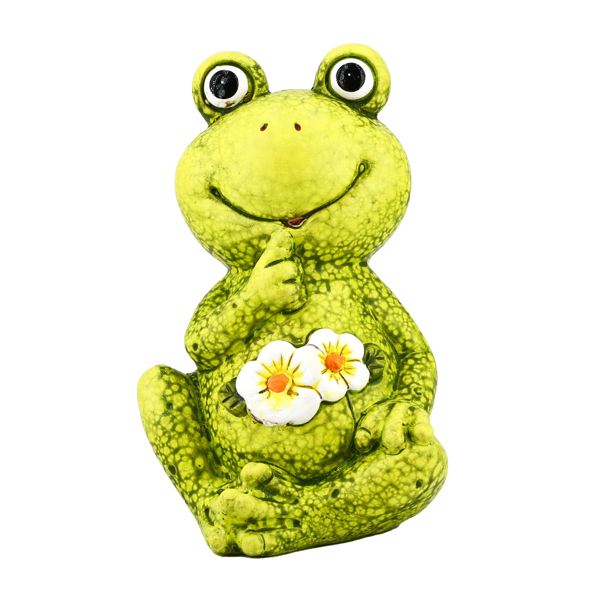 Frosch mit Blumen Deko Figur 11x16cm Keramik Gartenfigur Grün ...