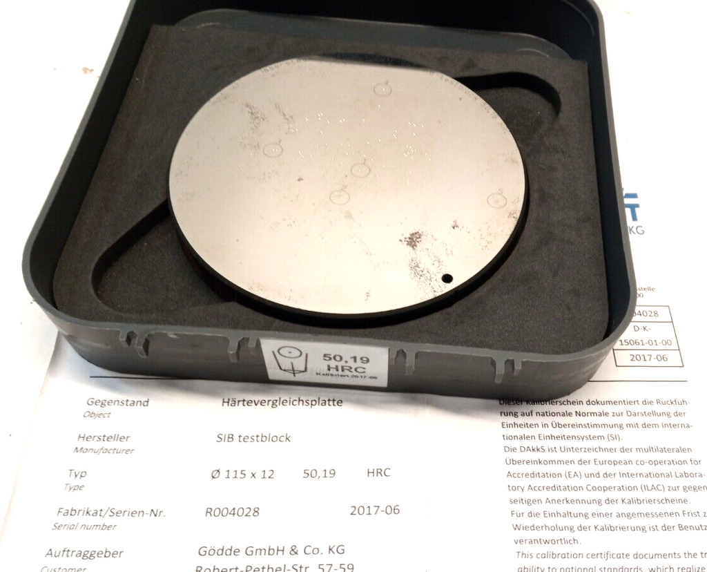 SIB Härtevergleichsplatte HRC 50,19 115x12 Kalibrier- und Justierplatte ...