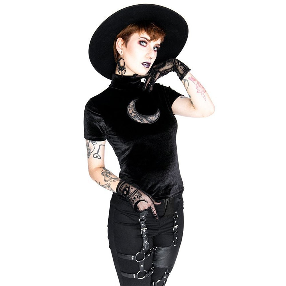 Black Velvet Crescent - Samt Top mit Mond aus Netz vorn