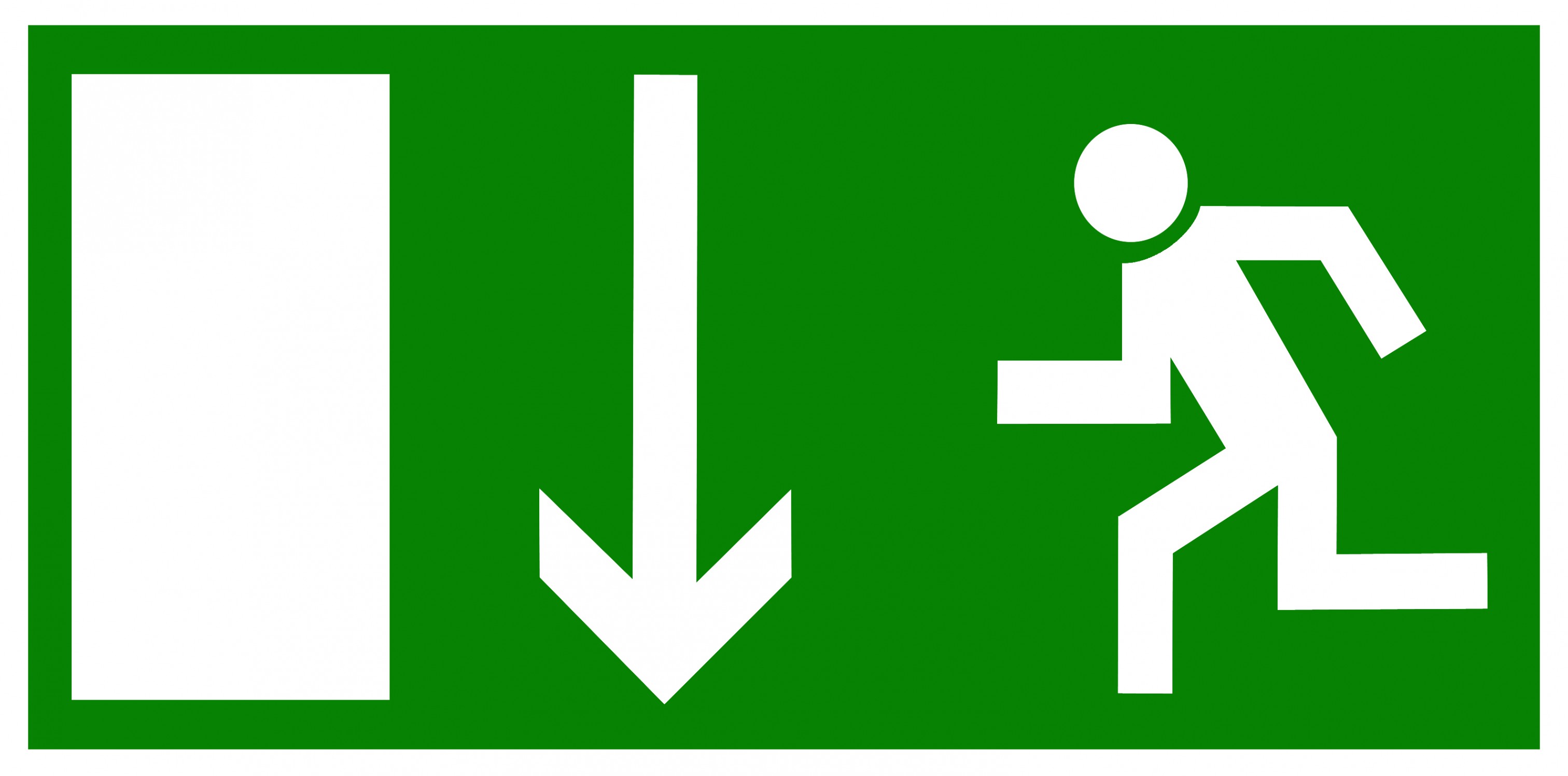 Rettungsweg Symbolschild Fluchtweg / Notausgang Pfeil unten DIN ...