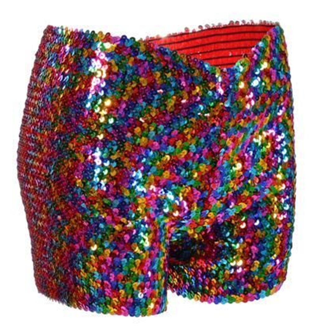 SEQUIN SHORTS STRETCHY HOTPANTS RAINBOW FESTIVAL DANCE HEN DO RAVE HIGH ...