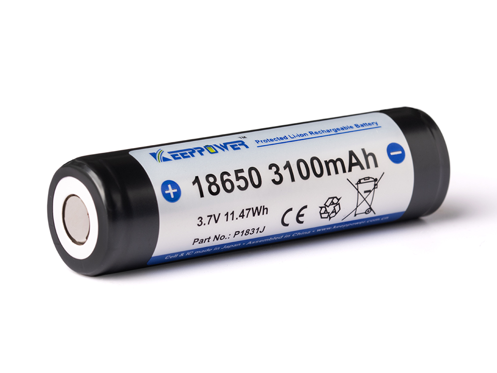Keeppower 18650 - 3100mAh, 3,7V Li-Ionen-Akku geschützt - flacher ...
