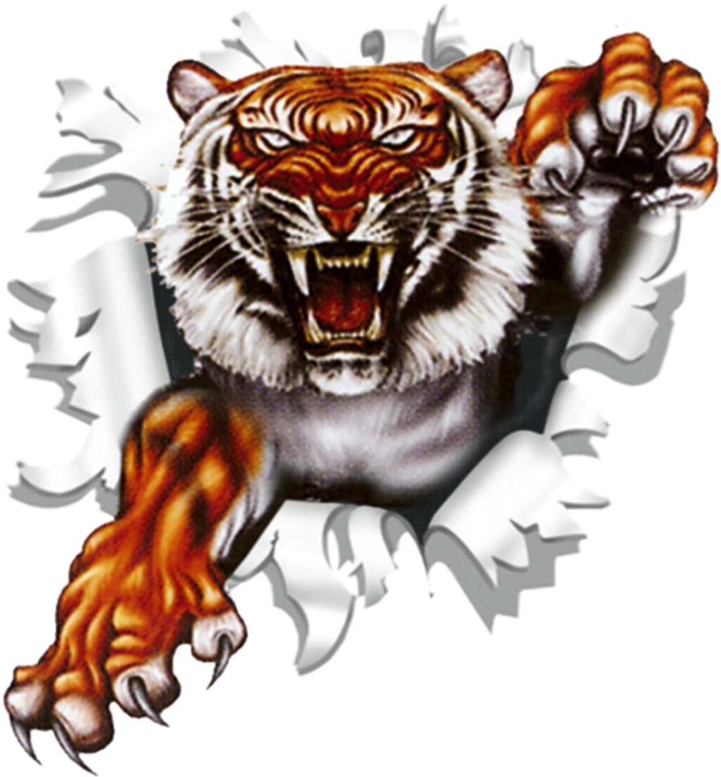 Sticker ripped torn bullet hole 90 mm motive tiger | carstyling XXL