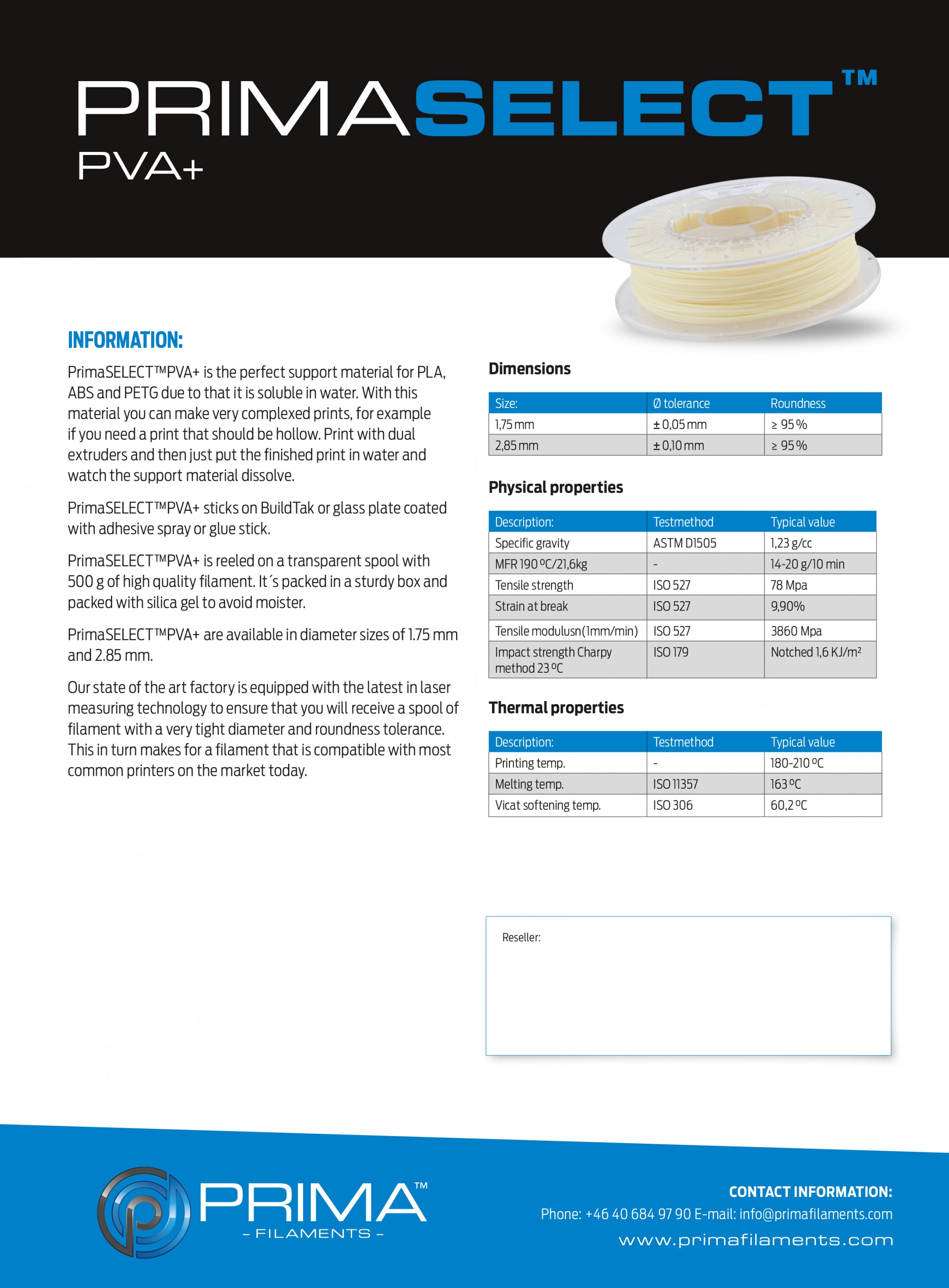 PrimaSelect PVA+ - 1.75mm - 500 g - Natural | 3D Prima - 3D-Skrivare ...