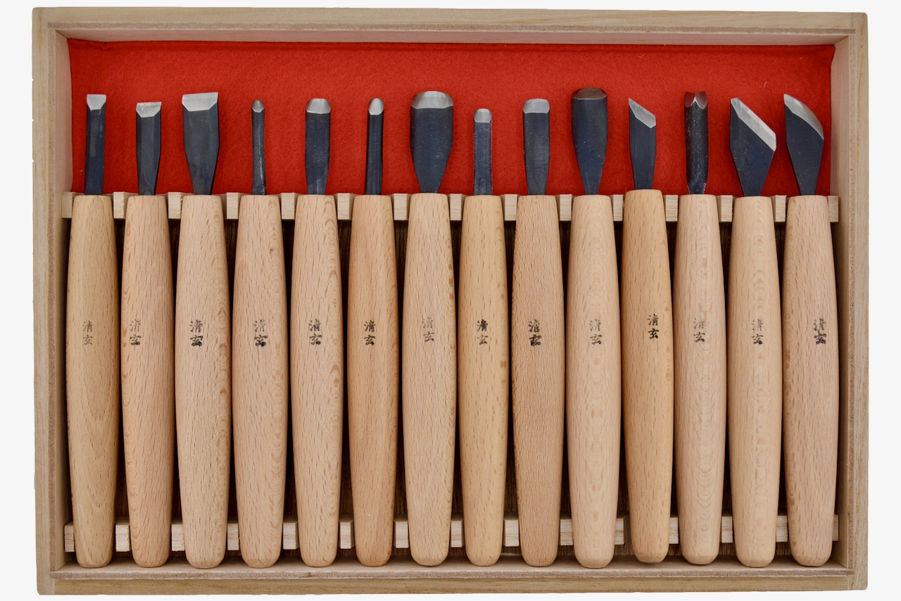 Seigen 14 Tools Wood Carving Chisel Set with Blue Steel (Aogami) No.2 ...