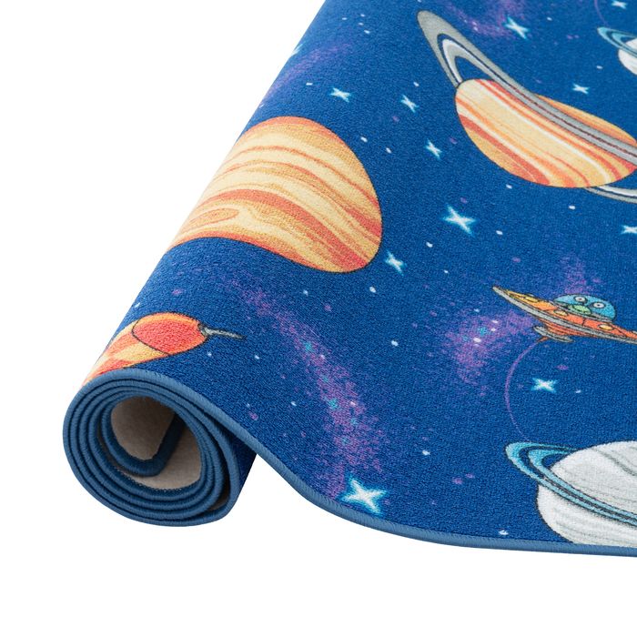 Kinder Spiel Teppich Weltall Blau