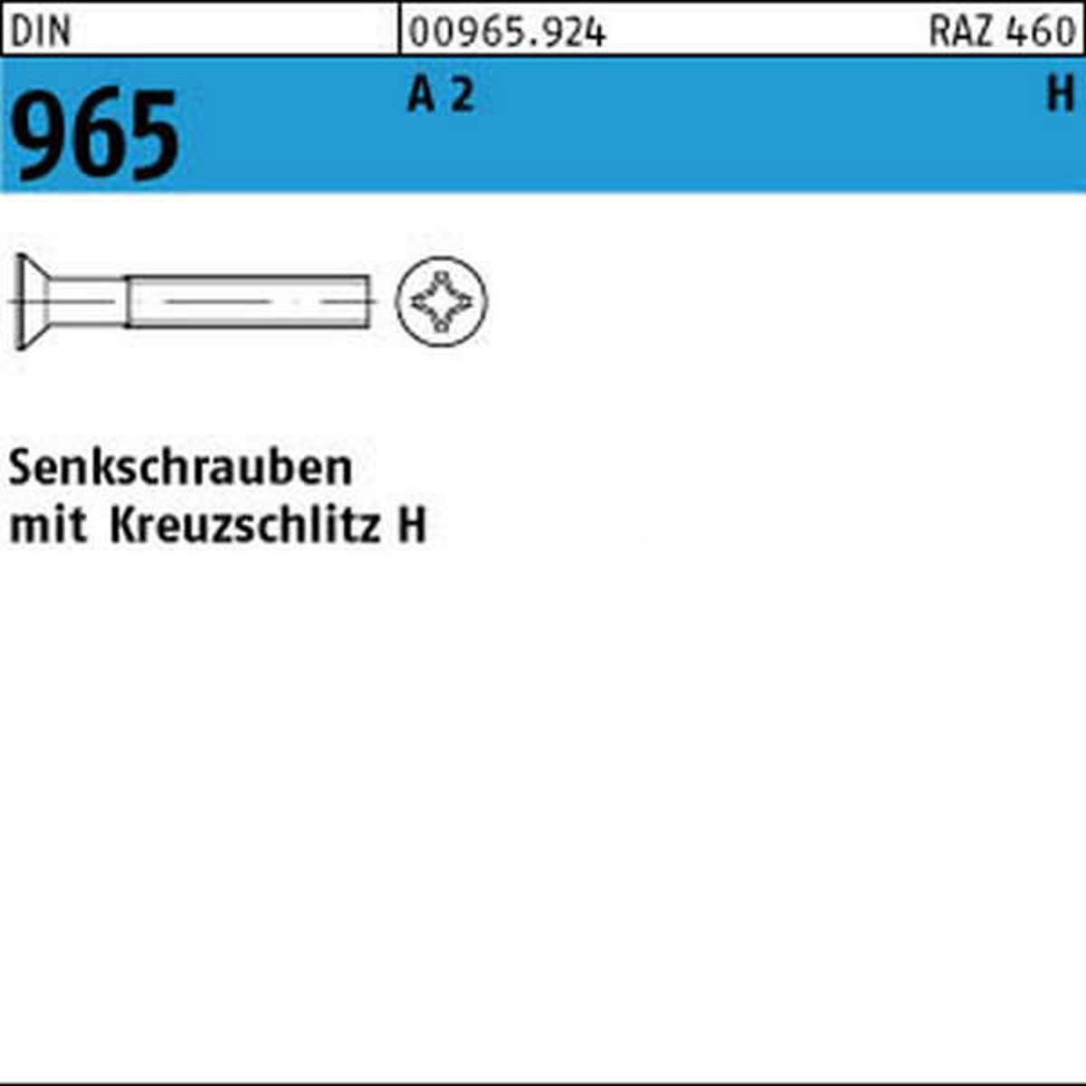 M 2,5 DIN 965 A2 Edelstahl Senkschrauben mit Kreuzschlitz H