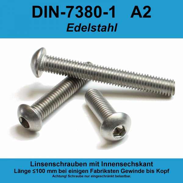 M6 ISO 7380-1 A2 V2A Edelstahl Linsenschrauben Innensechskant Linsenkopf M6x | eBay