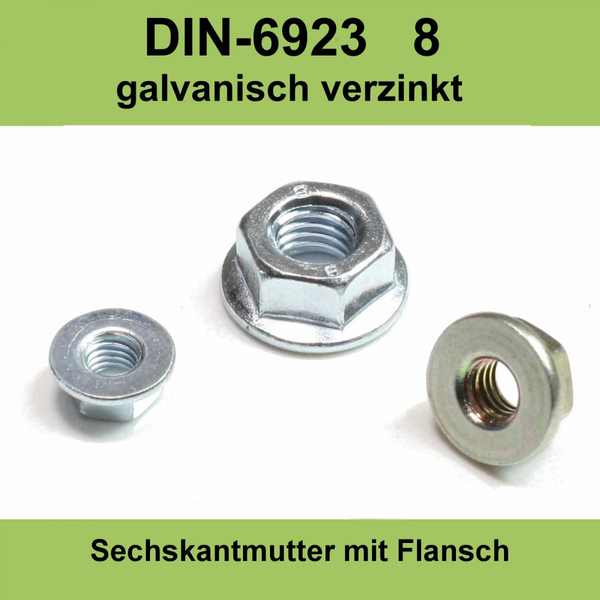 M8 DIN 6923 8. gal verzinkte Sechskantmuttern mit Flansch Bund Muttern ...