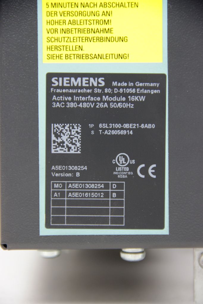 SIEMENS Sinamics Active Interface Module 16kW 6SL3100-0BE21-6AB0 ...