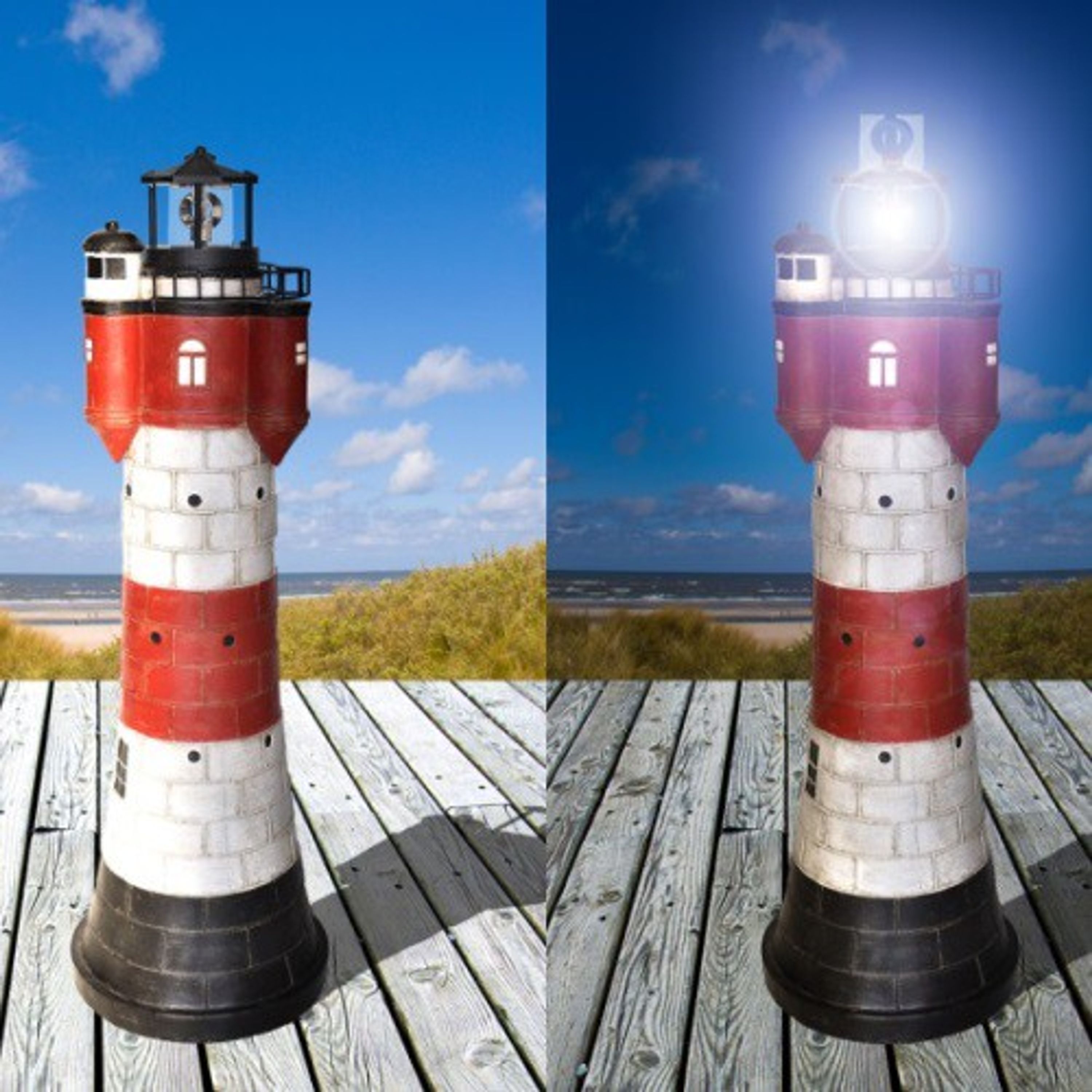 Solar Leuchtturm Roter Sand XXL mit rotierendem LED Reflektor und viel Liebe zum Detail 80 cm ...