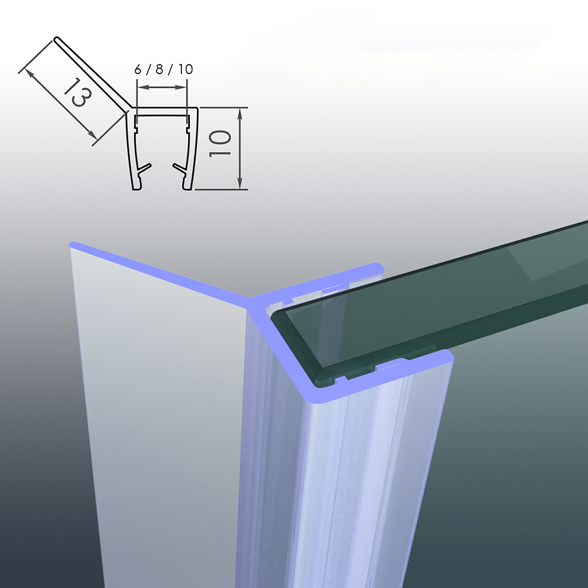 Duschdichtung Duschkabine Wasserabweiser 40 bis 200cm Glasstärke 6,8 ...