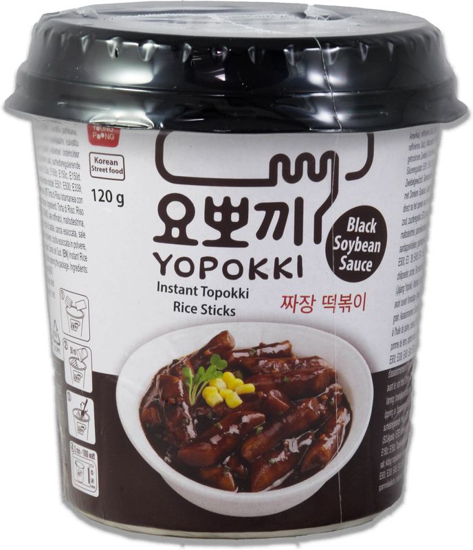 YOPOKKI Instant Topokki Black Bean Sauce Jjajang 120g Reiskuchen Street Food Tteokbokki Schwarze Bohnen Sauce