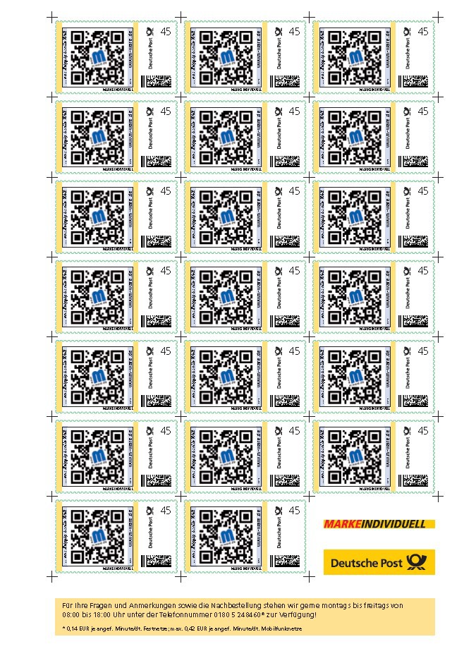 Kompletter Bogen interaktive QR-Code-Briefmarken, M-ware® ID12608 | M-Ware