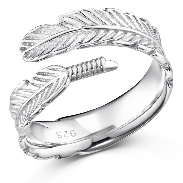925 Silber Ring Feder Damen Ring offen in Gr. 51 60 groBenverstellbar