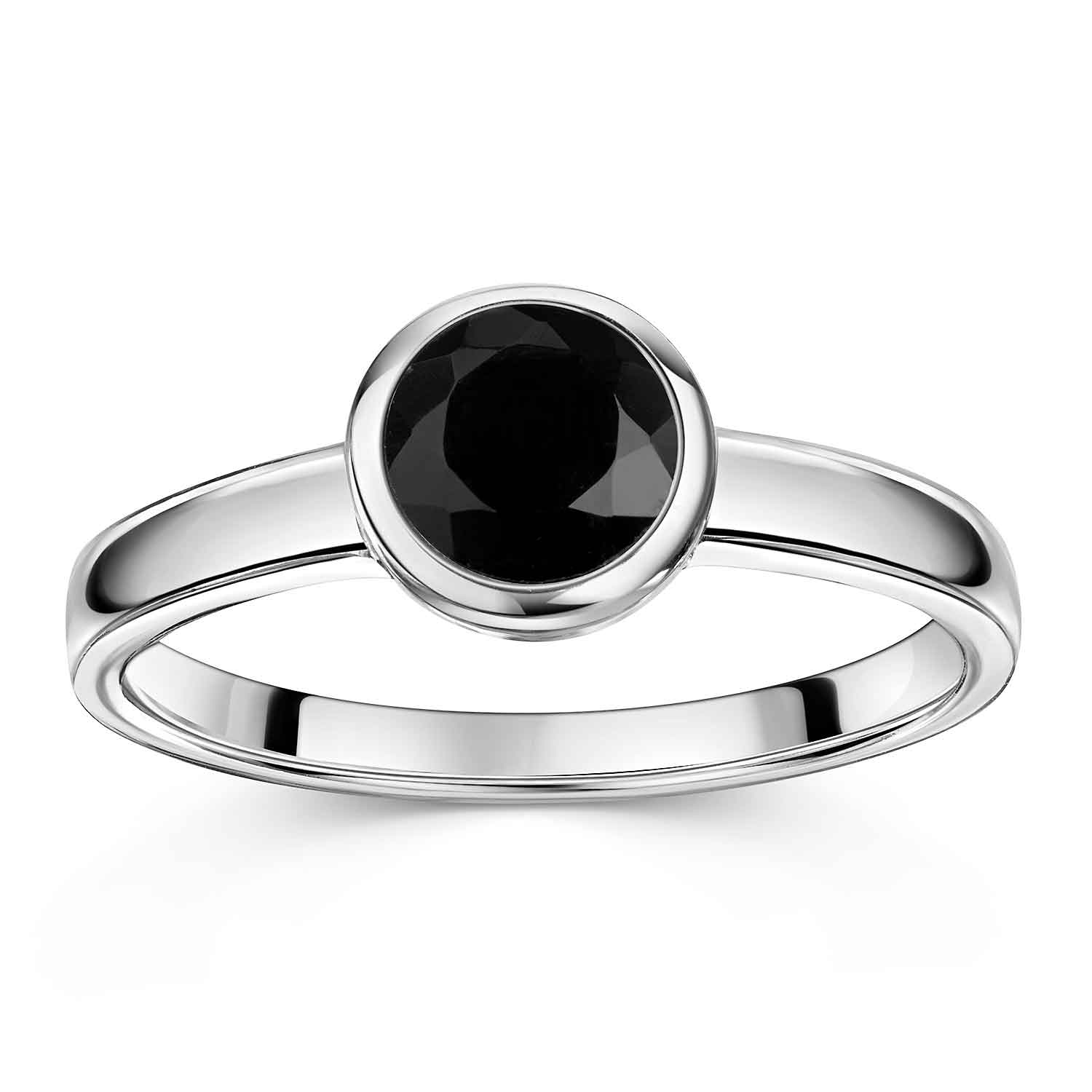 Ring mit Onyx Damen 925 Silber schwarz rund facettiert