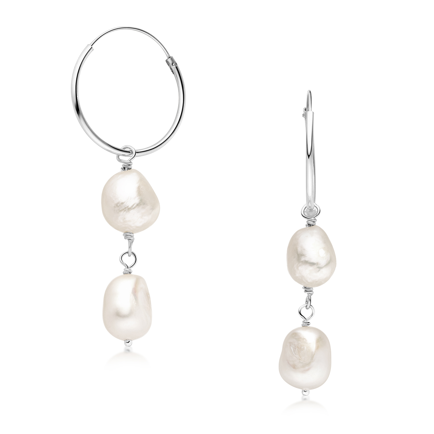 Creolen mit Perlenanhänger lang Silber 925 | Materia Schmuck