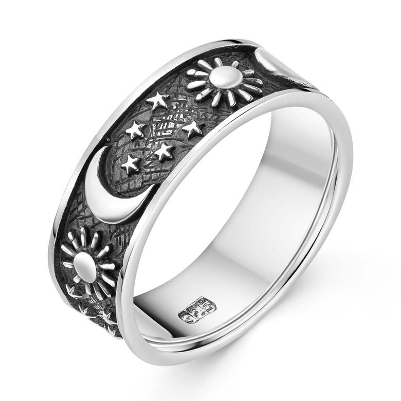Sonne Mond Ring Silber 925 antik mit Sternen Materia Schmuck
