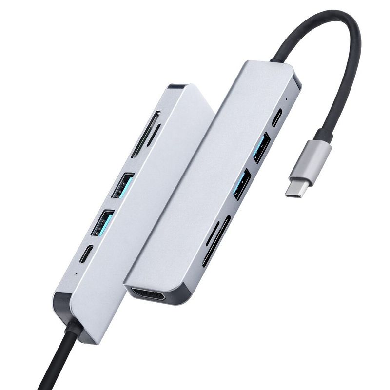 Multi USB-Hub 6 in 1 USB-C USB-A 3.0/2.0 USB-C PD HDMI 4K TF/SD-card ...