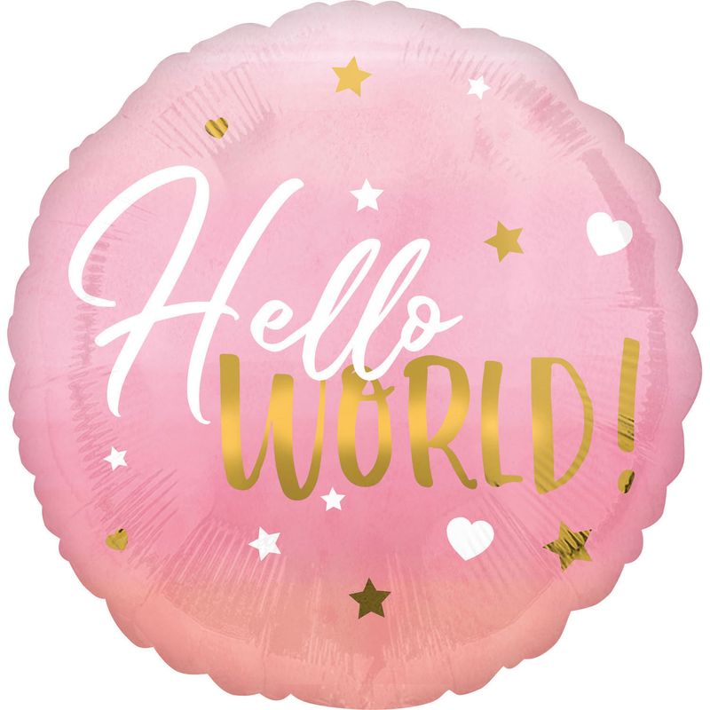 Folienballon Hello World Girl Baby Shower | playflip.de