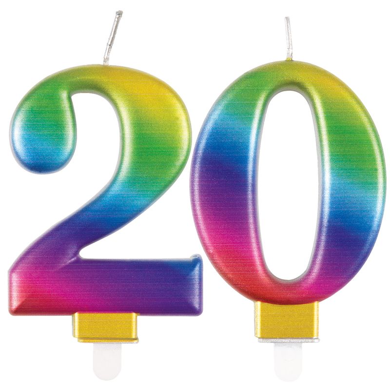 Kerze regenbogen metallic Zahl 20 | playflip.de
