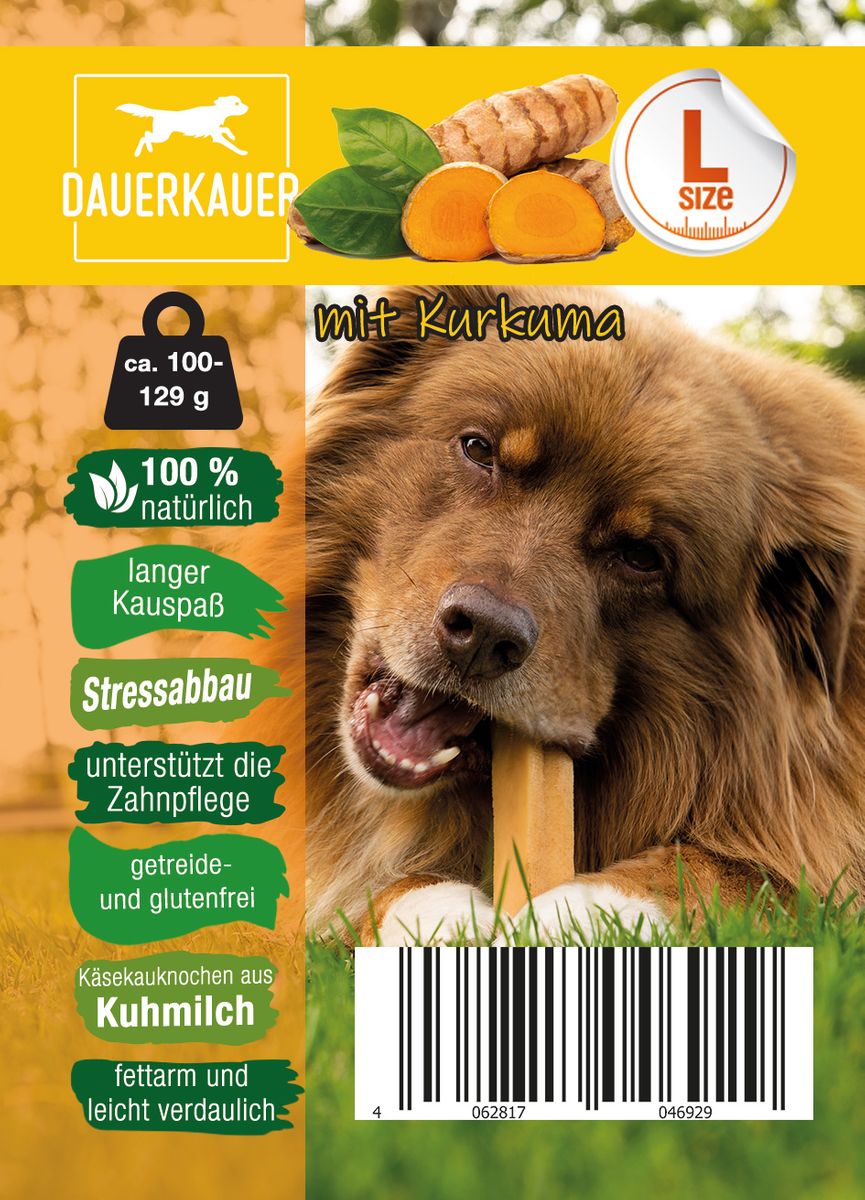 Kurkuma Dauerkauer 100-129 g - Gr. L - Käsekauknochen - Hunde-Milch ...
