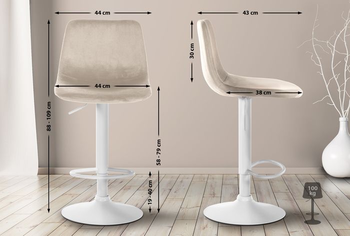 Barhocker Divo Samt Weiss, creme | Swisshandel24