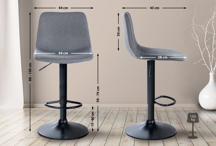 Barhocker Divo Stoff Schwarz, grau | Swisshandel24